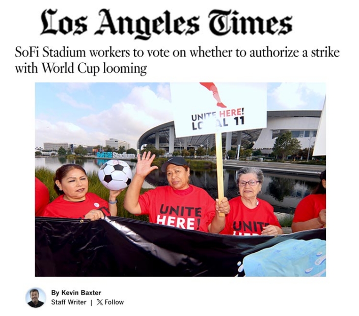 LA Times: SoFi Stadium workers to vote on whether to authorize a strike ...
